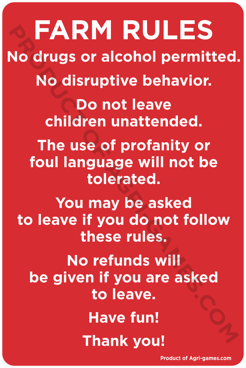Farm Rules Sign Set - Call Bethany To Order - 918-323-6352 – Agri-Games