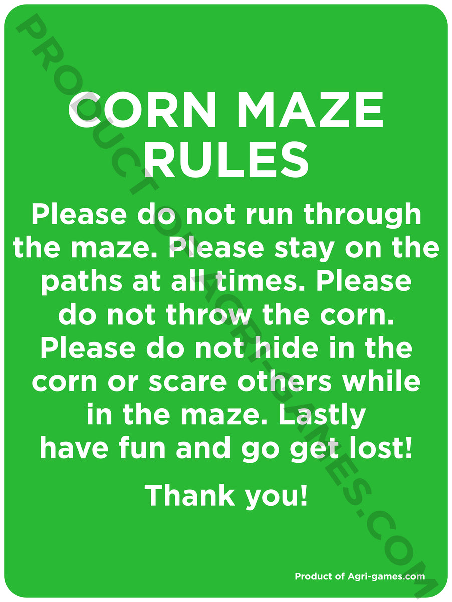 Corn Maze Rules Sign Set - Call Bethany To Order - 918-323-6352 – Agri ...